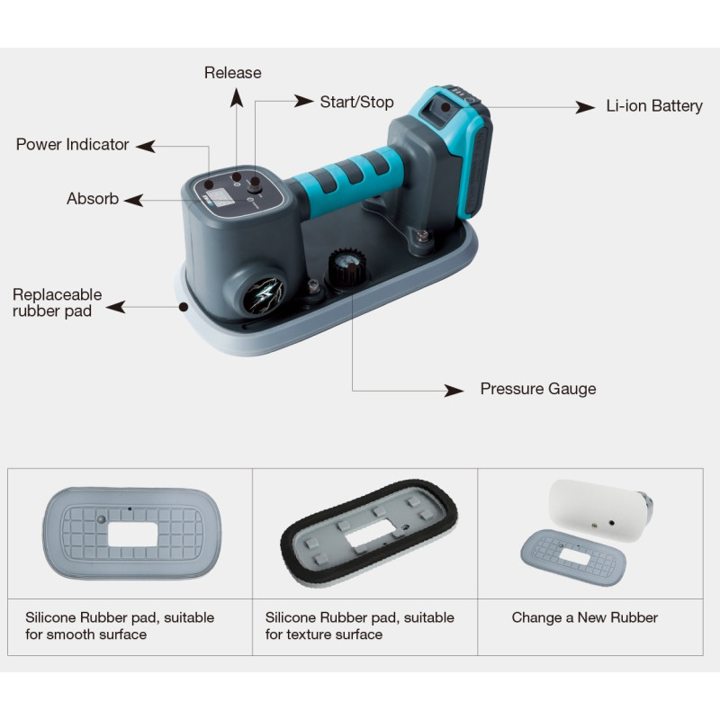 Ventuza Vacuum Electrica Automata, afisaj digital si acumulator 21V, pt. placi texturate ...