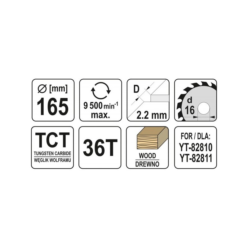 YT-60591 YATO Disc circular lemn 165x36Tx16mm pentru YT-82810,YT-82811